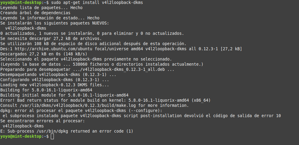 Solución al error de v4l2loopback-dkms en Linux Mint 20 al instalar el ...